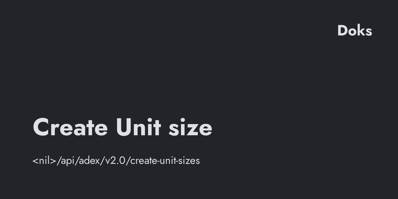 Create Unit size Create Unit size